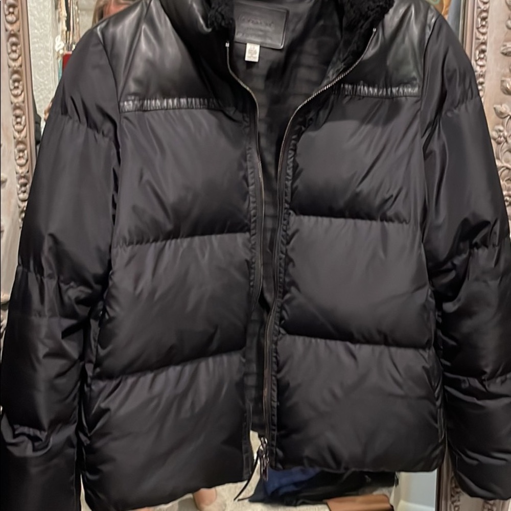 Coach Feather Down Puffer Jacket With Shearling Collar - Gem